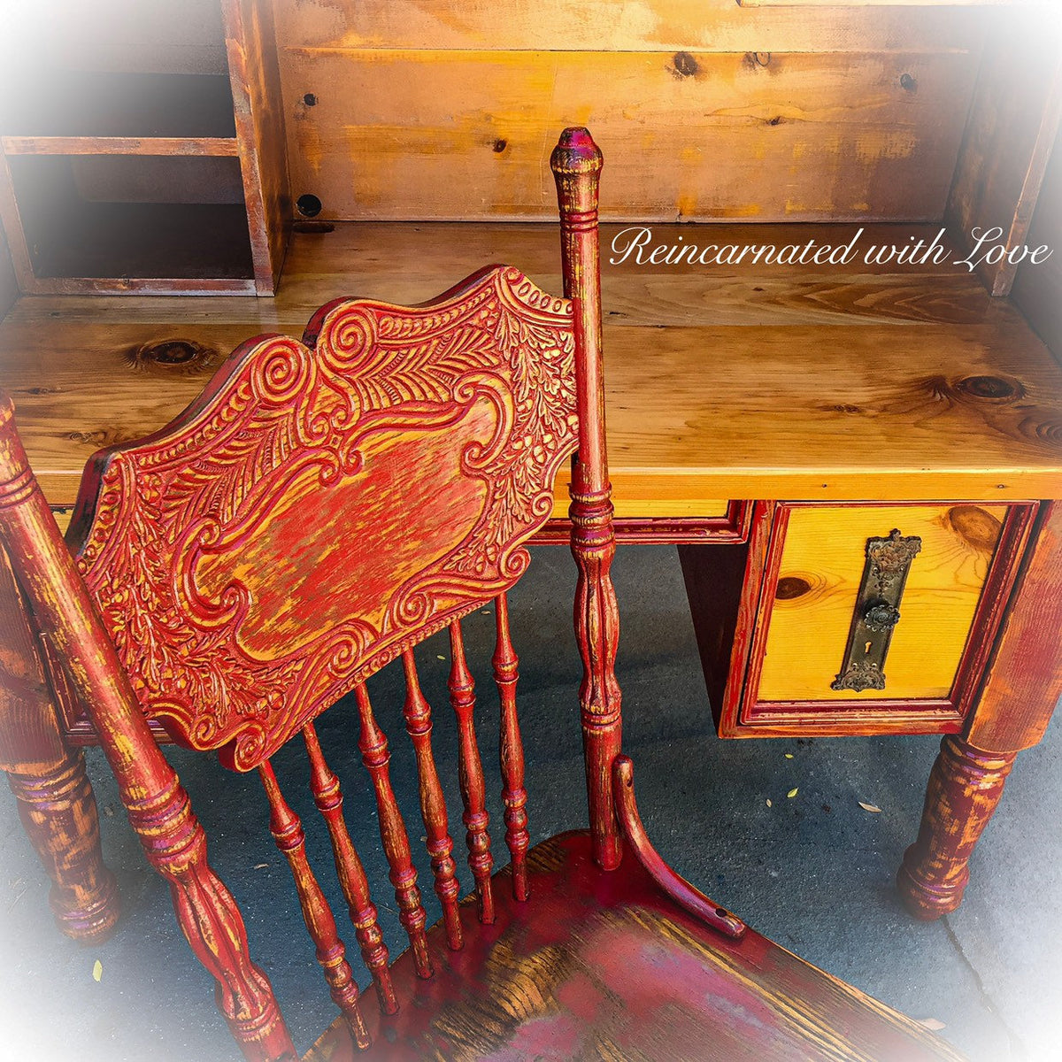 Farmhouse Red Desk ~ shabby chic furniture | Reincarnated with Love ...