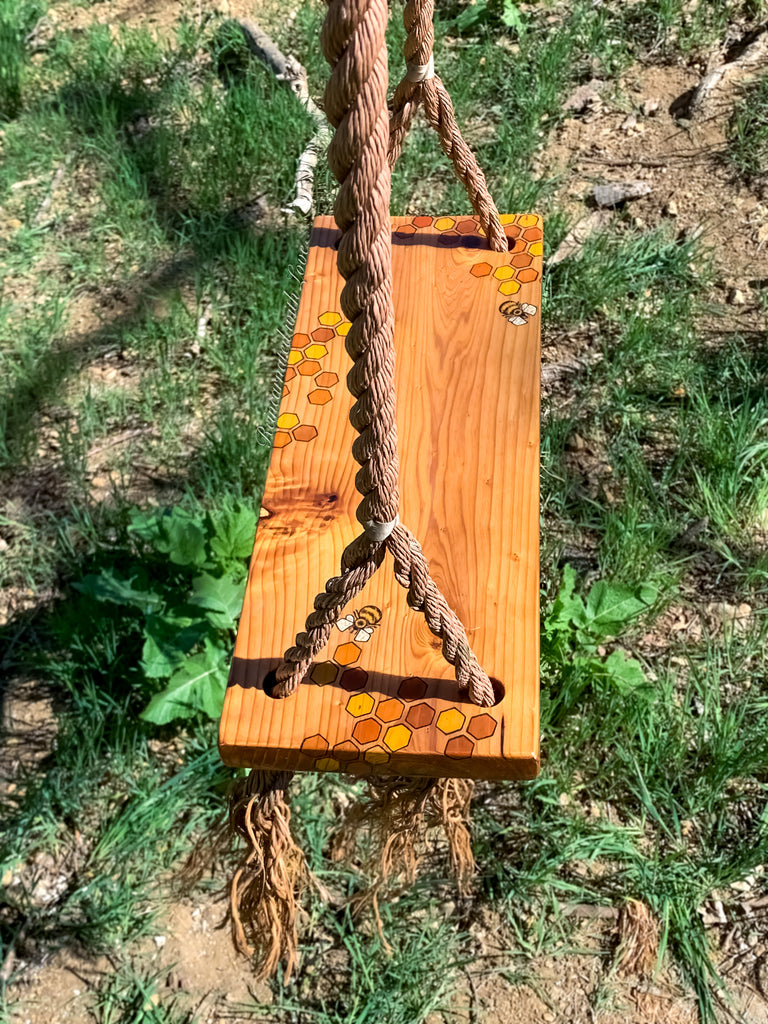 Old-Fashioned Tree Swing ~ with burnt wood honeycomb & tiny bee accents ...